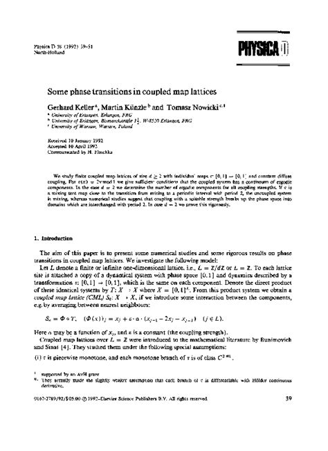 Pdf Some Phase Transitions In Coupled Map Lattices