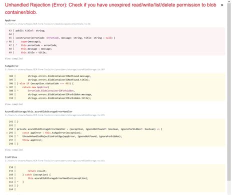Unhandled Error For Expired Permissions To Blob Container Issue