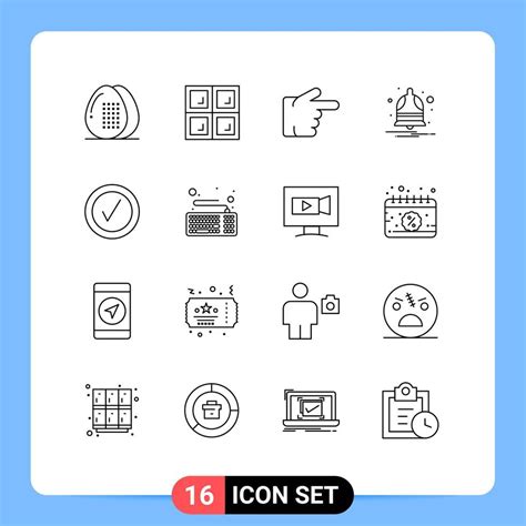 16 Thematic Vector Outlines And Editable Symbols Of Tick Checked Finger Alarm Notification