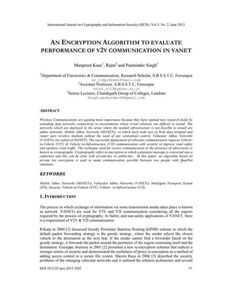 an encryption algorithm to evaluate performance of v2v communication in