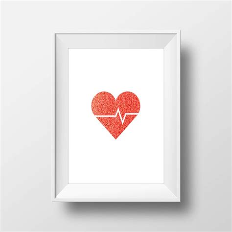Red Heart Print Heartbeat Print Glitter Heart Print Red Heart Poster Home Wall Art
