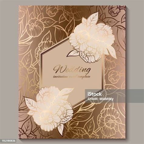 절묘 한 로얄 럭셔리 웨딩 초대장 텍스트 프레임 및 장소 골드 꽃 배경 황금 반짝 그라데이션 장미 또는 모란으로 만든 레이스 단풍 0명에 대한 스톡 벡터 아트 및 기타