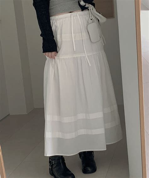 하비언니 12152 모델소장 레이스 A라인 밴딩 코튼 롱스커트 아이 1color