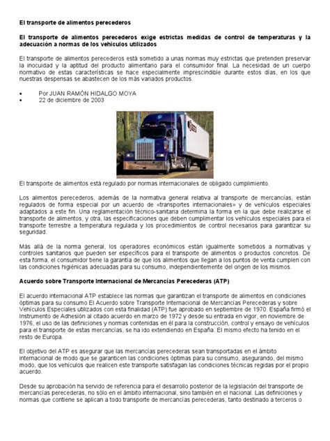 El Transporte De Alimentos Perecederos Pdf Alimentos Transporte