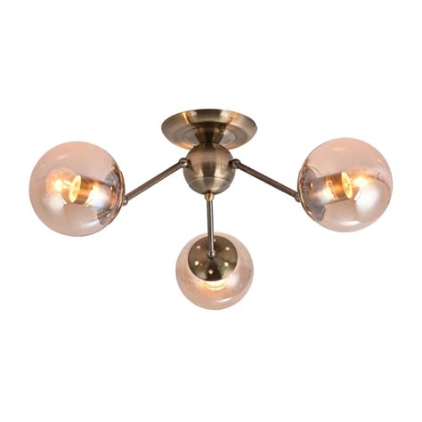 Atomic Elegance Ceiling Light Antique Brass With Amber Globes Perfect