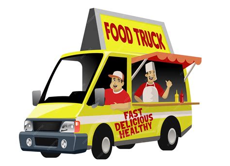Premium Vector Cartoon Of Foodtruck With The Crew