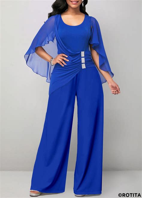 Rotita Asymmetry Royal Blue Long Scoop Neck Jumpsuit