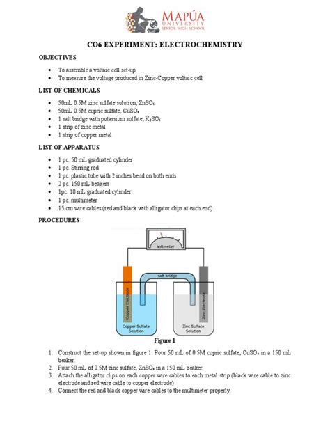 Co6 Experiment Electrochemistry Objectives Pdf Redox
