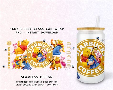 Winnie The Pooh Cartoon 16oz Libbey Can PNG Pooh And Friends 16oz