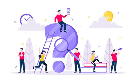 Q A 또는 Faq 개념작은 사람 문자 큰 물음표 자주 묻는 질문 템플릿 답변 비즈니스 지원 개념 평면 스타일 디자인 벡터