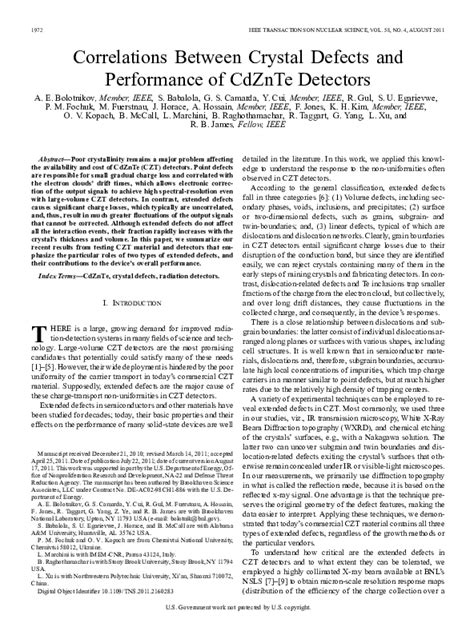 Pdf Correlations Between Crystal Defects And Performance Of Cdznte Detectors