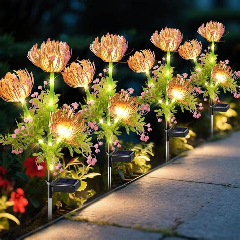 Syouhome 4 Pack 12 Head Solar Flowers Lights Waterproof Solar Garden