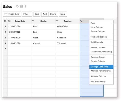 Manage Data Table L Zoho Analytics Help