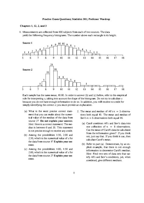 Statistic Exam Lecture Note Practice Exam Questions Statistics 301