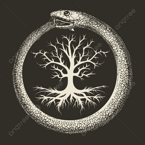 Símbolo Esotérico De Serpiente Ouroboros Y árbol De La Vida Antiguo