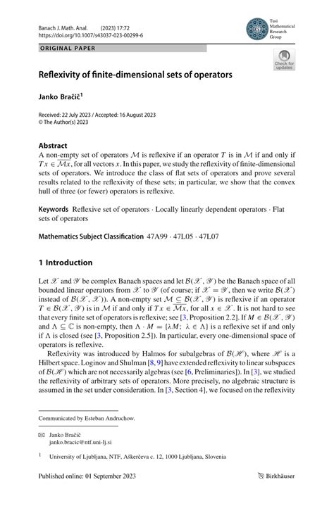 Pdf Reflexivity Of Finite Dimensional Sets Of Operators