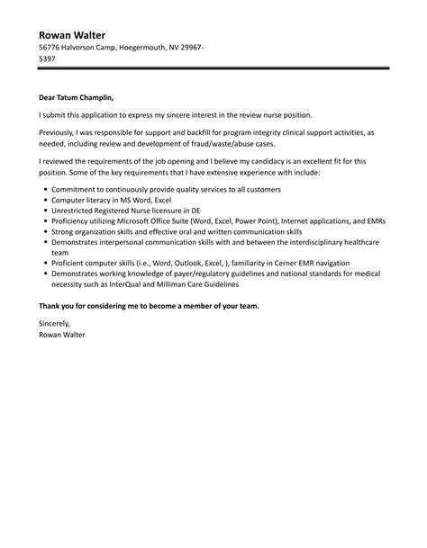Review Nurse Cover Letter Velvet Jobs