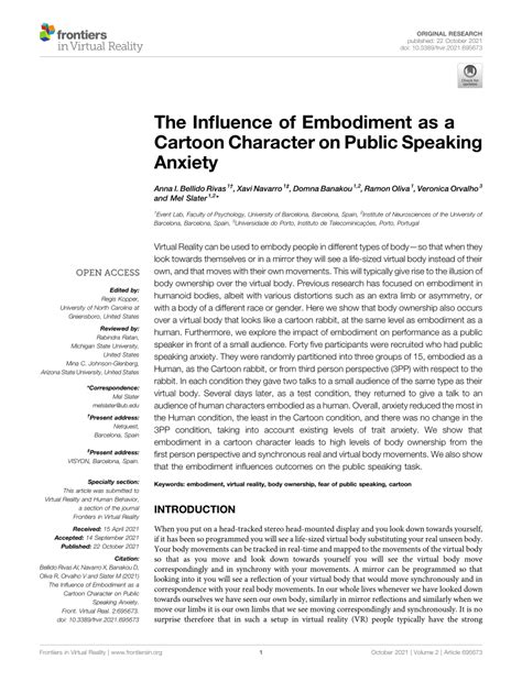 Pdf The Influence Of Embodiment As A Cartoon Character On Public Speaking Anxiety
