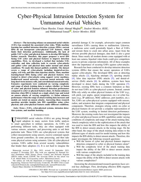 Pdf Cyber Physical Intrusion Detection System For Unmanned Aerial
