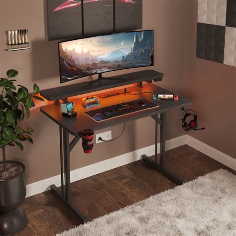 Inbox Zero Marivel Gaming Desk With Led Strips And Cup Holder Home