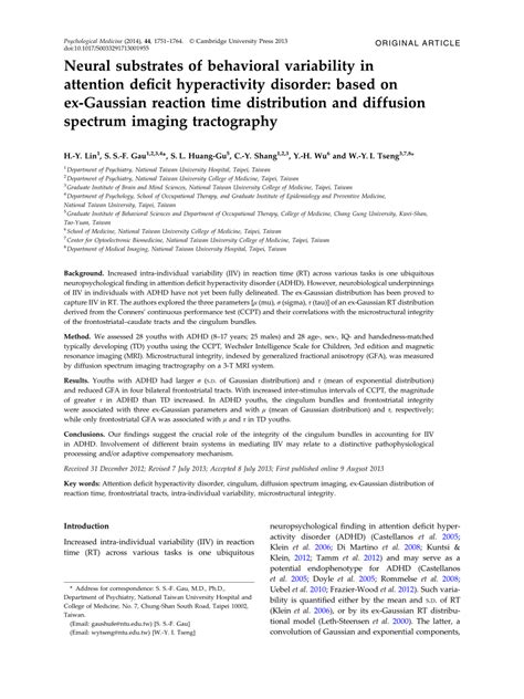 Pdf Neural Substrates Of Behavioral Variability In Attention Deficit