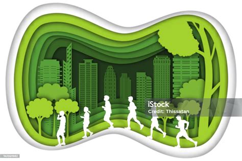 디자인 도시 도시와 사람들 산책 및 운동 건강 삶의 질 녹색 자연과 생태 아이디어 실행의 조각 종이 예술과 공예 스타일 개념을