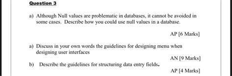 Solved Question A Although Null Values Are Problematic In Chegg