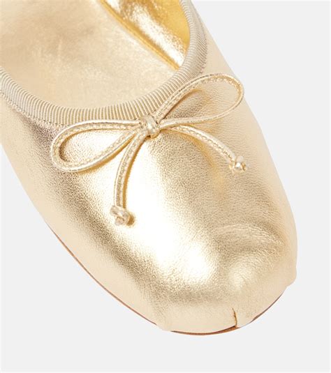 Metallic Leather Ballet Flats In Gold Miu Miu Mytheresa