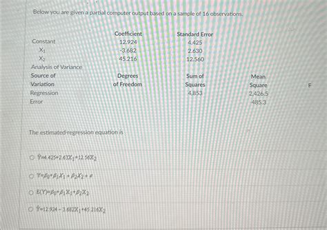 solved below you are given a partial computer output based