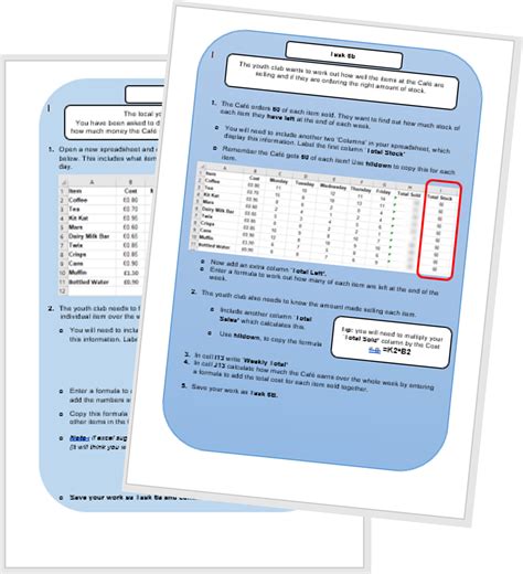 Excel Spreadsheet Skills Project Workbook Teaching Resources