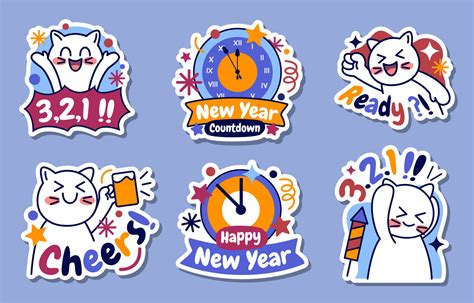 New Year Countdown Greeting Sticker Set 13551107 Vector Art At Vecteezy