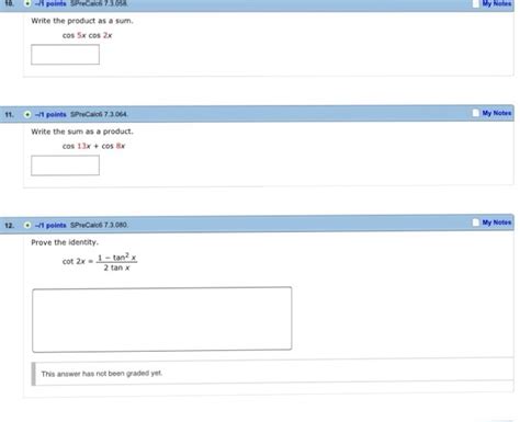 solved write the product as a sum cos 5x cos 2x write the