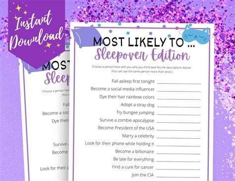 Sleepover Most Likely Game Fun Slumber Party Game For Tween Etsy Artofit