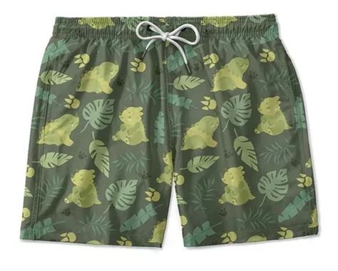Short Infantil Dinossauro Folhas Dino Verão Piscina Praia