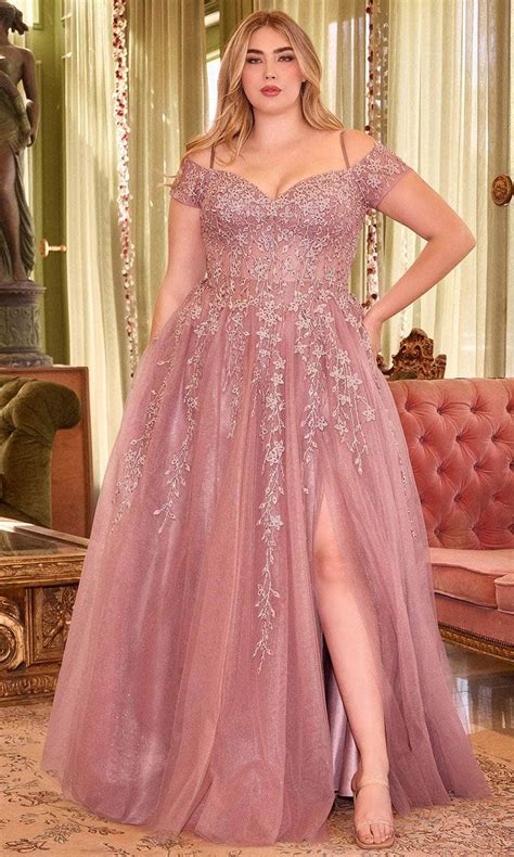 Ladivine C154c Corset Cold Shoulder Prom Gown Couture Candy