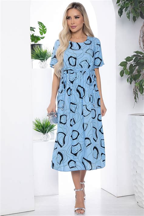 Платье Цветы лета голубое П10214 оптом от LT Collection