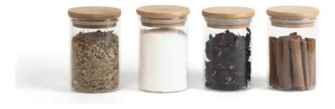Kit de tarros de vidrio herméticos con tapa de bambú de ml MercadoLibre