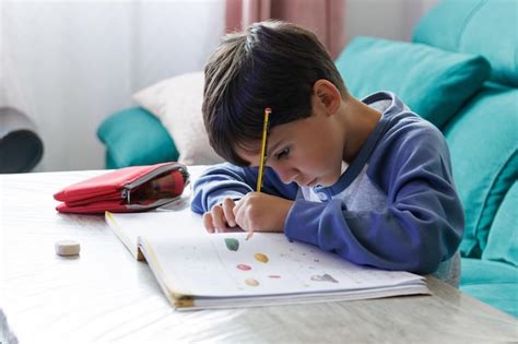 Premium Photo Boy Doing Homework At Home