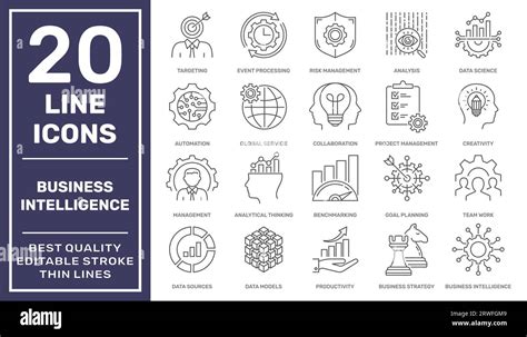 Set Of Business Intelligence Icons Such As Machine Learning Data Modeling Visualization Risk