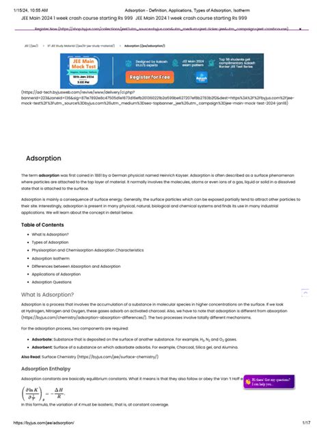 Adsorption Definition Applications Types Of Adsorption Isotherm Pdf