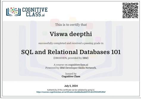 Deepthi Thangaraj On Linkedin Learning Cognitiveclass Ibm Sql Database