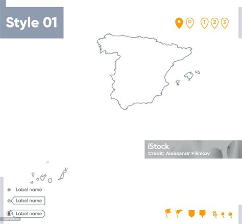 Espagne Carte Des Traits Isolée Sur Fond Blanc Plan De La Carte Carte