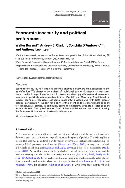 Pdf Economic Insecurity And Political Preferences