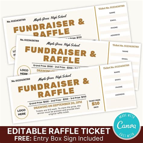 Editable School Fundraiser And Raffle Ticket Template Printable Charity