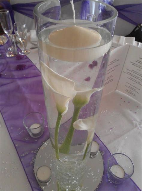 Submerged Calla Lily Centrepiece With Floating Candle On Mirror Plate