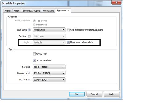 Schedule Properties Blank Row Height Autodesk Community