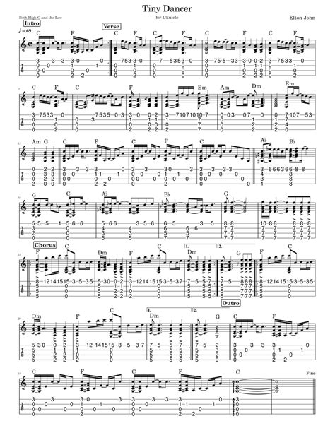 Tiny Dancer Elton John Sheet Music For Ukulele Solo