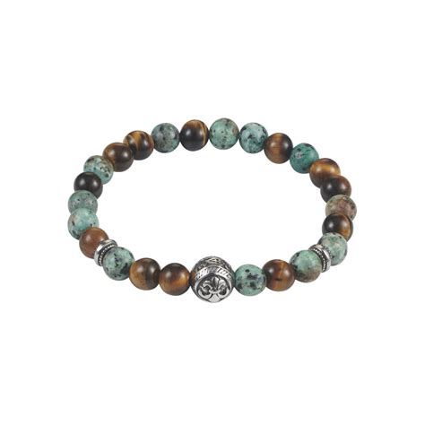 8mm Tiger Eye And African Turquoise Bead And Stainless Steel Bracelet