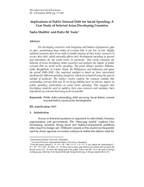Pdf Implications Of Public External Debt For Social Spending A Case