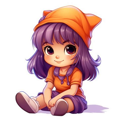 Una niña de dibujos animados con un sombrero naranja y una camisa